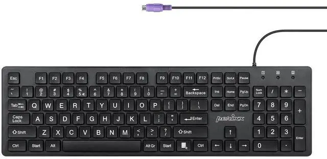 Perixx PERIBOARD-117P Wired PS2 Full Size Keyboard - Big Print Letters ...