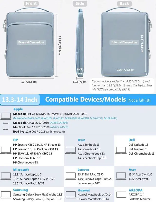 HYZUO 13.3-14 Inch Laptop Bag Sleeve for MacBook Pro 14 M5 M4 M3 M2 M1 ...