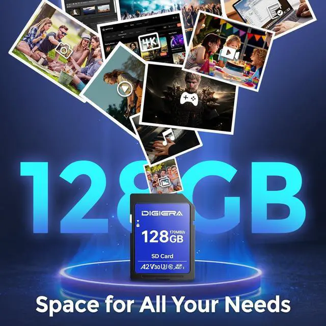 DIGIERA 128GB LS100 SDXC UHS-I Memory Card - up to 170MB/s, C10, U3 ...