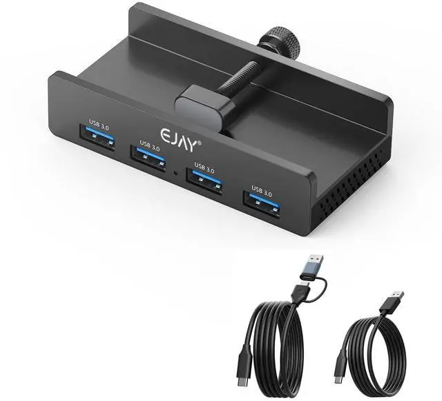 EJAY 4Ports USB3.0 Splitter Alu Clamp Desktop USB HUB for Desk/Monitors ...