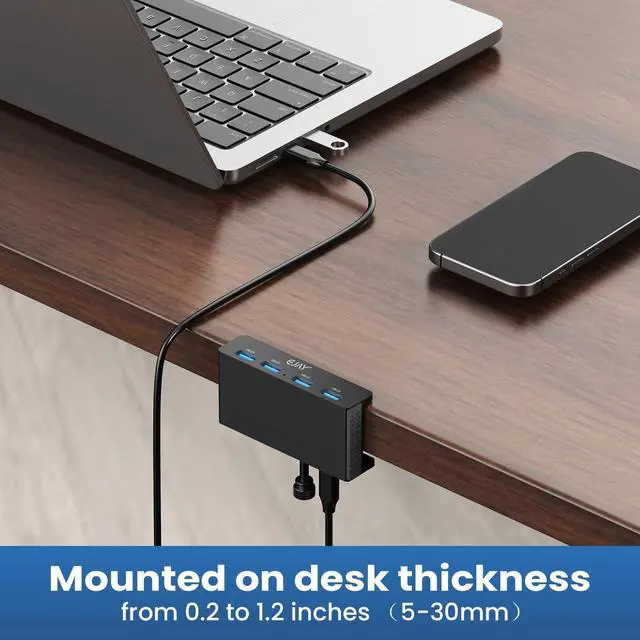 EJAY 4Ports USB3.0 Splitter Alu Clamp Desktop USB HUB for Desk/Monitors ...