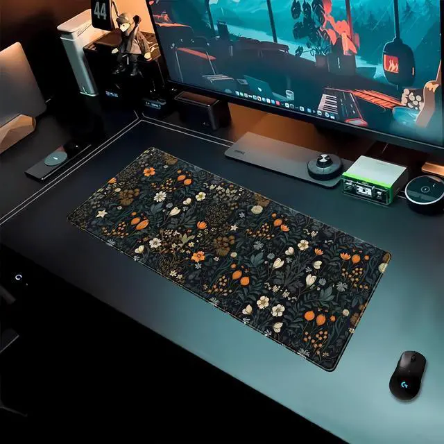 Retro Dark Floral Desk Mat Cute Plant Flowers Mouse Pad XL Large Desk ...