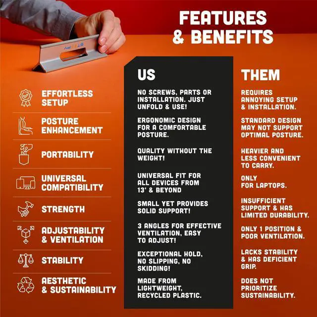 Steepy Portable Laptop Stand for Desk Adjustable Height, & Portable ...