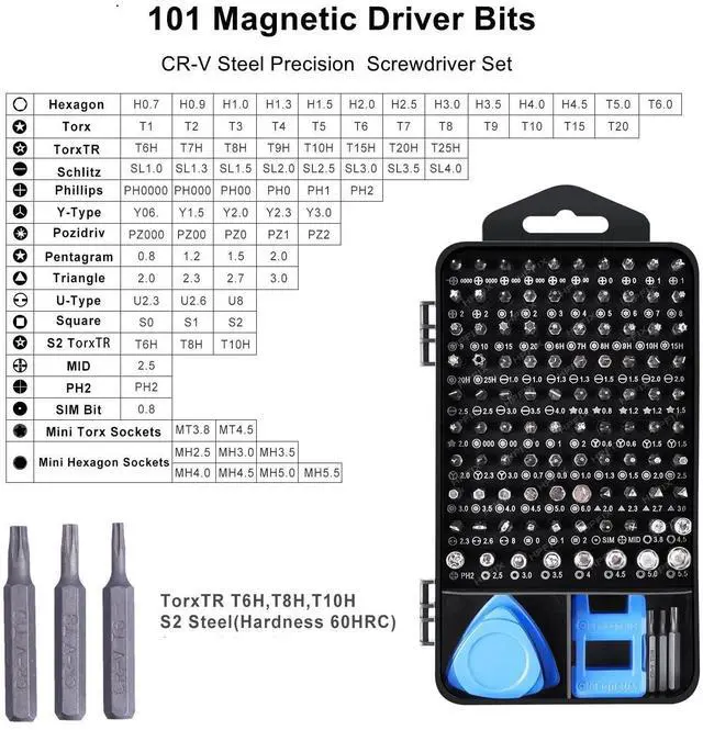 HPFIX Precision Screwdriver Sets 124-Piece Computer Tool Kit with 101 ...