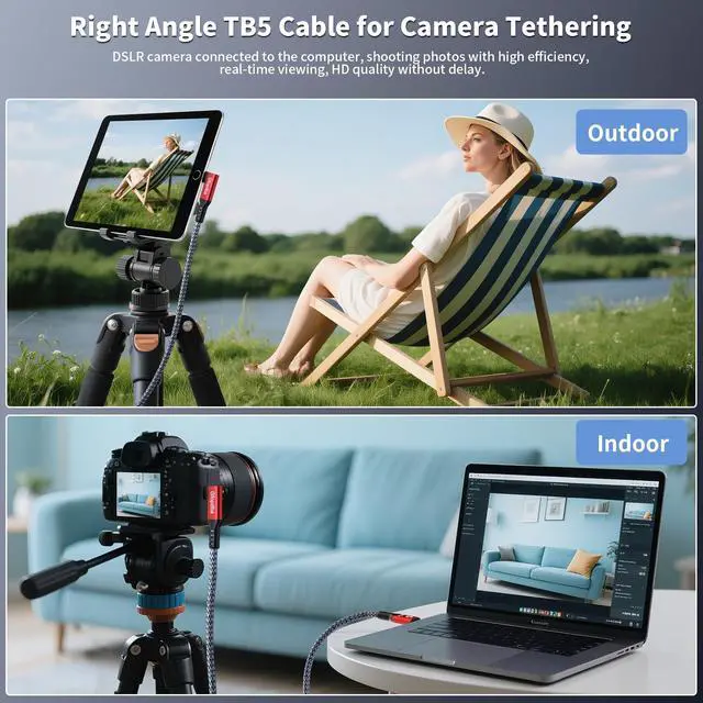 USB C Camera Tethering Cable for Right Angle Thunderbolt 5 Cable 2 FT ...