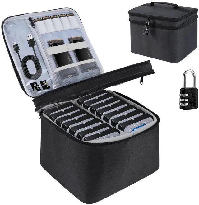 Crisinant Hard Drive Case,14 -Bay Protective Storage Bag for 3.5" HDD ...