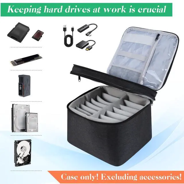 Crisinant Hard Drive Case,14 -Bay Protective Storage Bag for 3.5" HDD ...