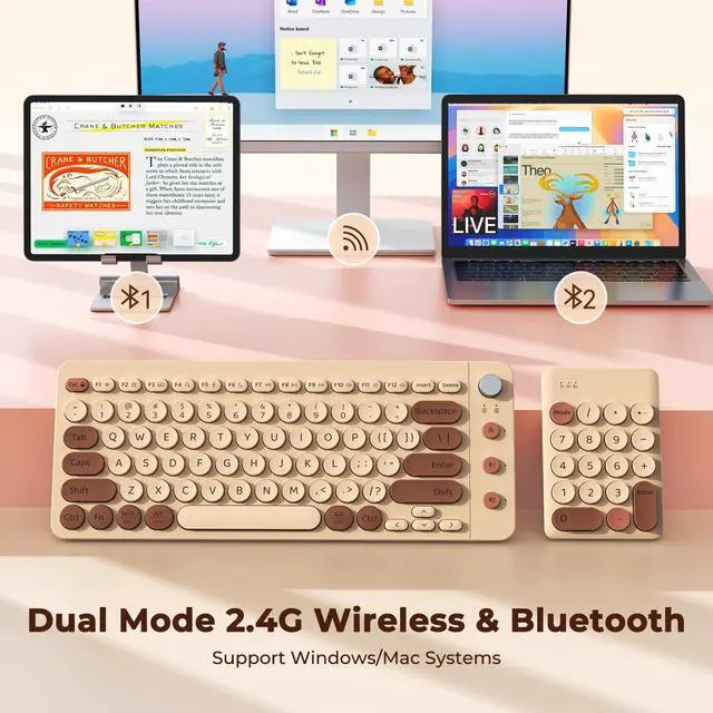 Meetion Gamer Bluetooth Computer Keyboards, Wireless Spilt Ergonomic ...