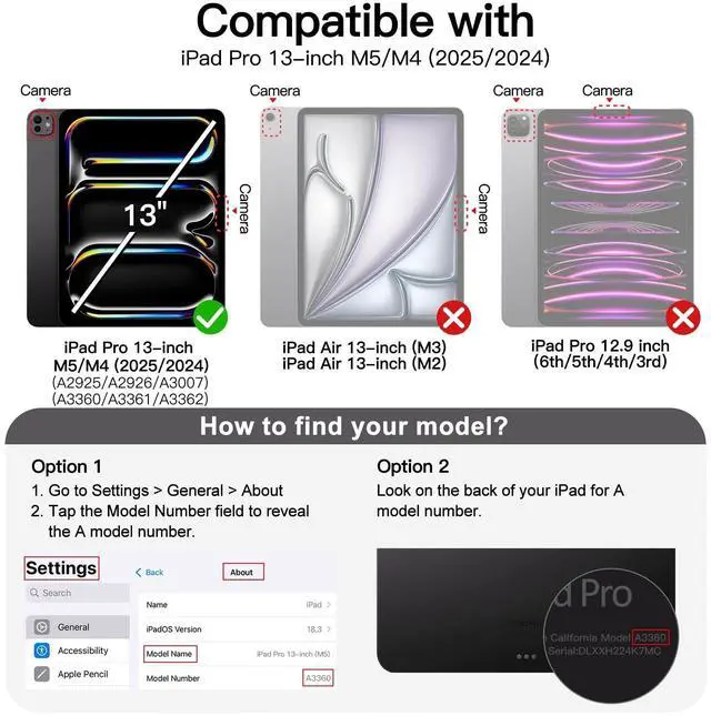 JETech Rotating Case for iPad Pro 13-Inch M5/M4 (2025/2024) with Pencil ...