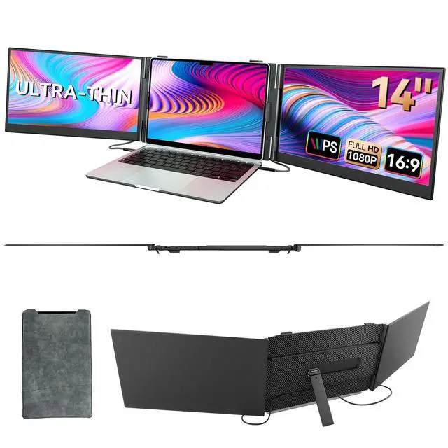 BOSII Laptop Screen Extender Monitor - 14 Inch Portable Triple Thin ...