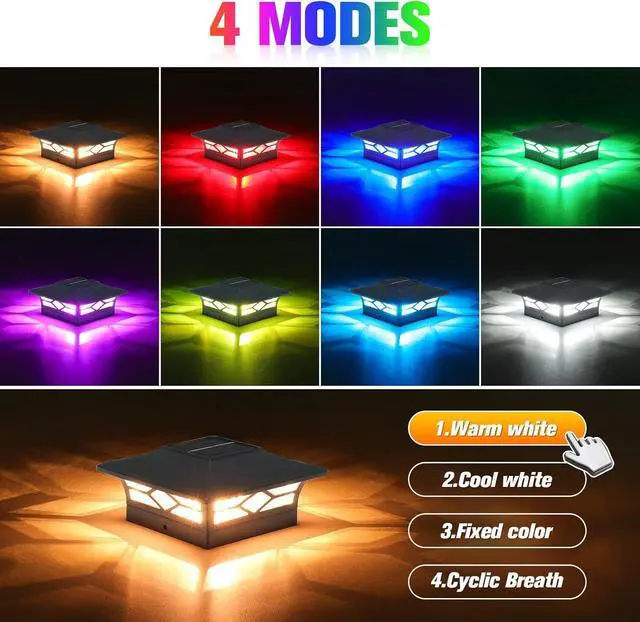 VOLISUN Solar Post Cap Light Outdoor Waterproof: RGB Color Changing ...