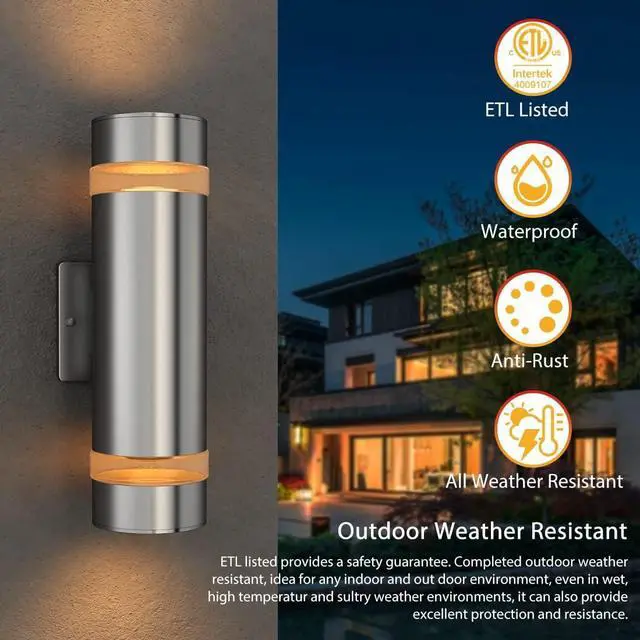 Outdoor Wall Light, Model#668SS Up & Down Glow, Cylindrical Wall Sconce ...