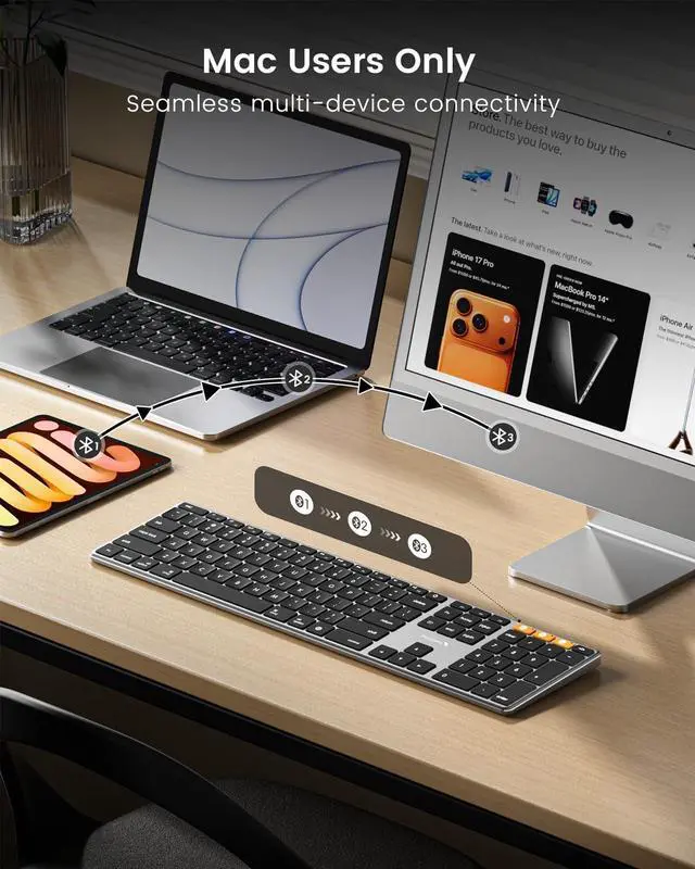 ProtoArc Backlit Wireless Keyboard for Mac, K110-A Aluminum Full Size ...