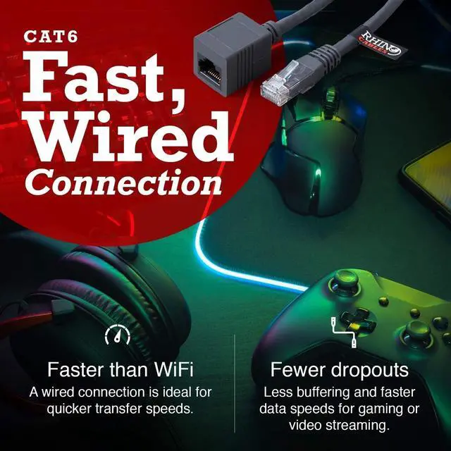 rhinocables CAT 6 Ethernet RJ45 Extension Cable CAT6 LAN Gigabit ...