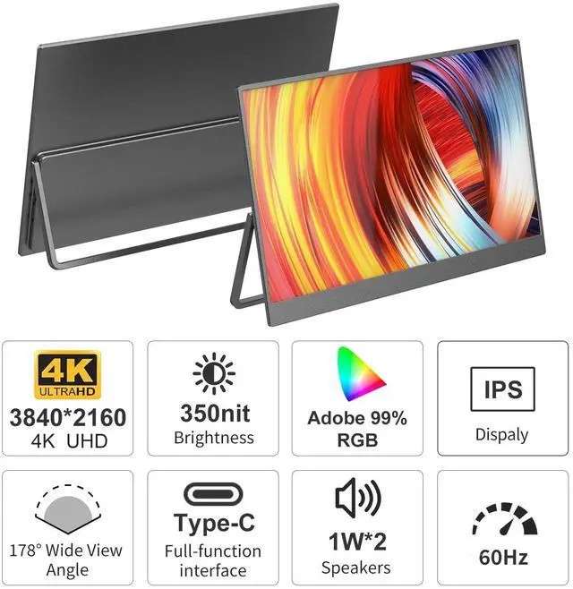 EPAOVEHR Portable Monitor, 4K UHD 15.6inch Lightweight Travel Monitor ...