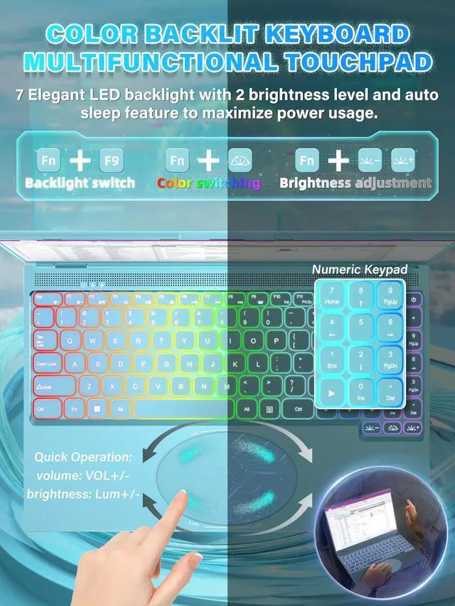 Rumtuk 16" Slim Blue Laptop, 2.5K QHD IPS (2560x1600) Display, in tel ...