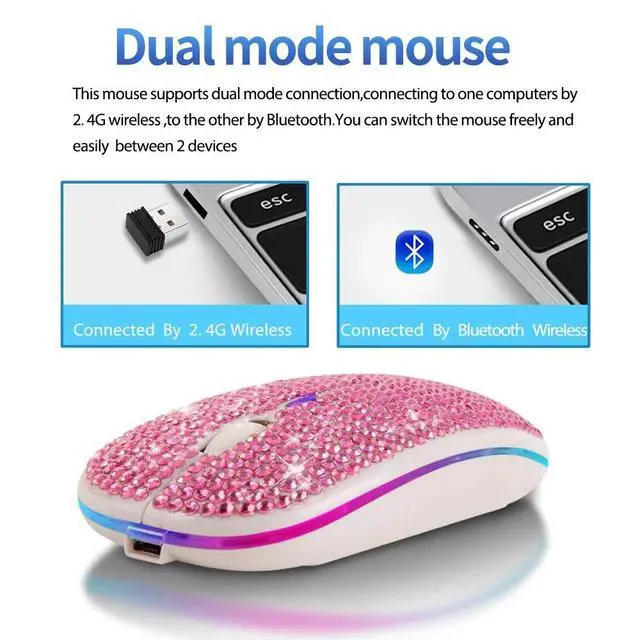 Attoe Bluetooth Mouse,Bling Dazzling 2.4GHz Rechargeable Wireless Mouse ...
