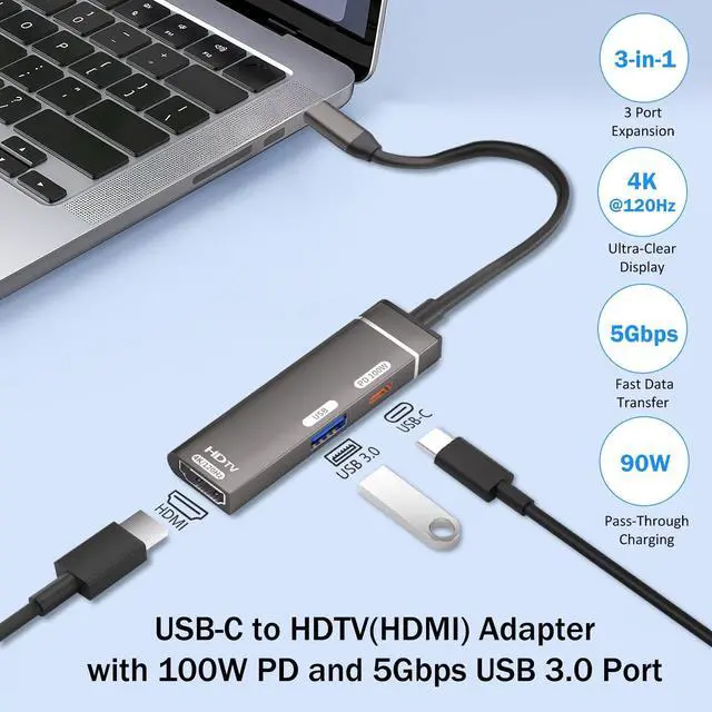 tiavalmax USB C Hub Multiport Adapter, 4K@120Hz HDMI, 100W PD, USB 3.0 ...