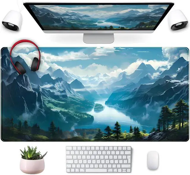 Aesthetic Mountain Vista Desk Mat, Blue Natural Wonder XXL Large ...