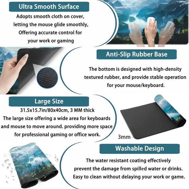 Aesthetic Mountain Vista Desk Mat, Blue Natural Wonder XXL Large ...