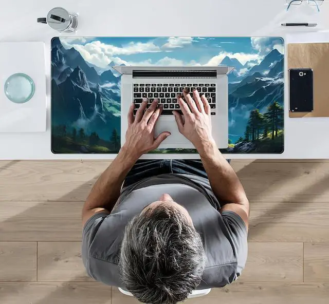 Aesthetic Mountain Vista Desk Mat, Blue Natural Wonder XXL Large ...