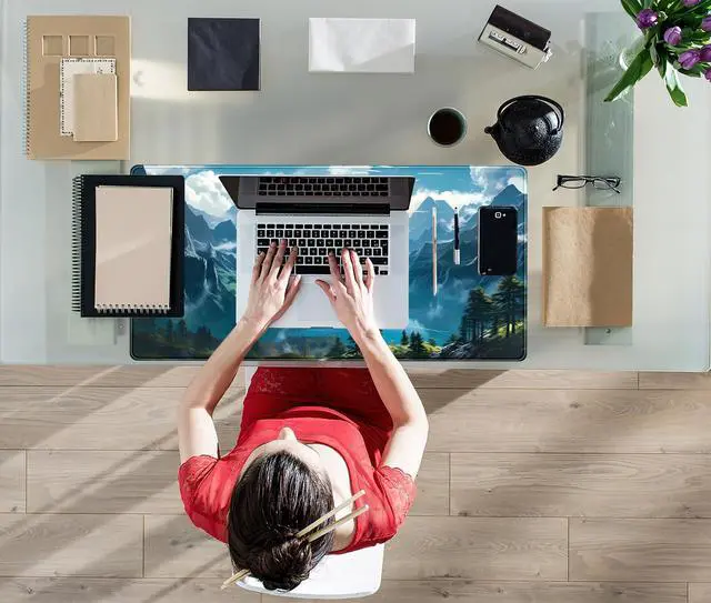 Aesthetic Mountain Vista Desk Mat, Blue Natural Wonder XXL Large ...