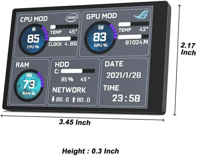 3.5" Sensor Panel PC Temperature Display,Computer Temp Monitor, PC ...