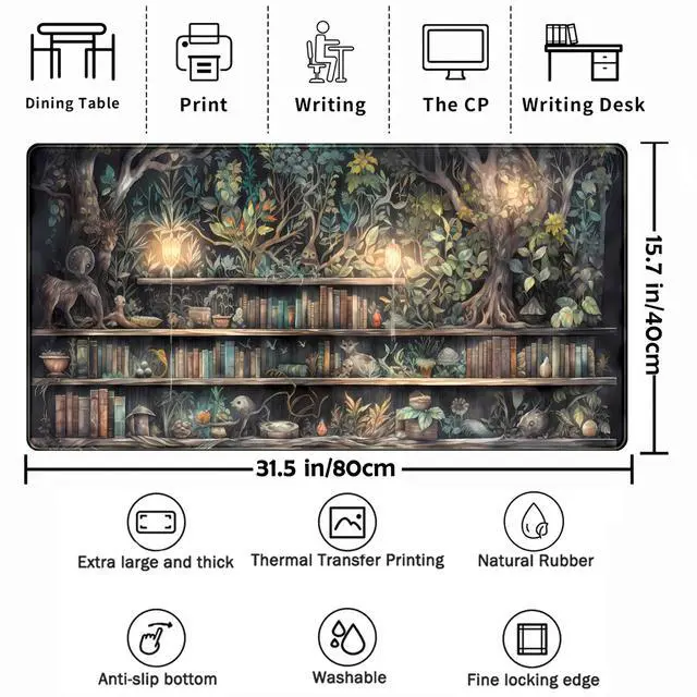 Forest Library Book Mouse Pad Desk Mat, Mystical Green Tree House XXL ...
