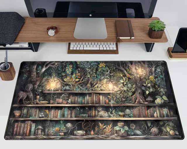 Forest Library Book Mouse Pad Desk Mat, Mystical Green Tree House XXL ...