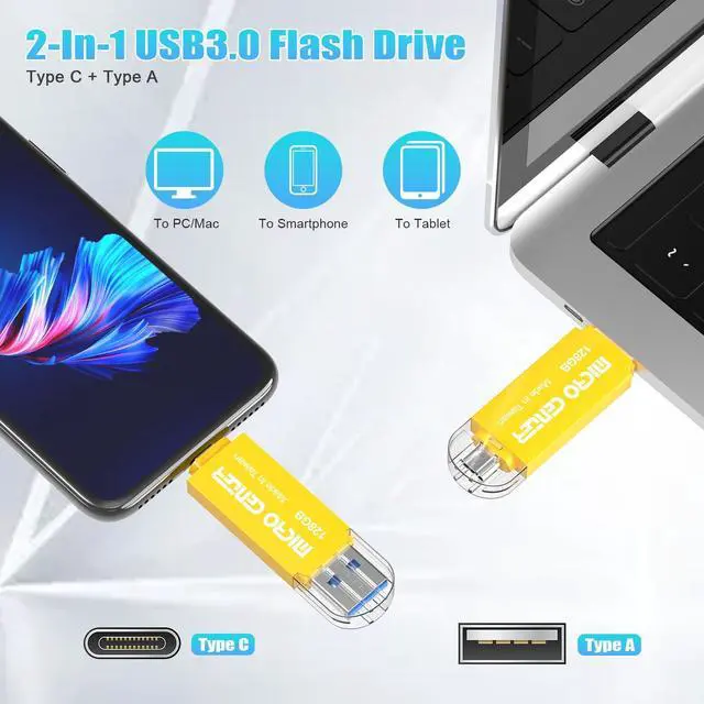 Micro Center SuperSpeed 2-in-1 128GB Dual Drives USB 3.0 Type C & Type ...