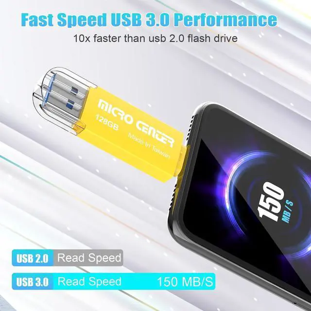 Micro Center SuperSpeed 2-in-1 128GB Dual Drives USB 3.0 Type C & Type ...