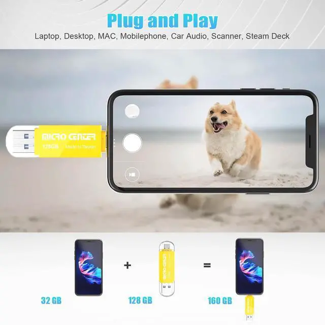 Micro Center SuperSpeed 2-in-1 128GB Dual Drives USB 3.0 Type C & Type ...