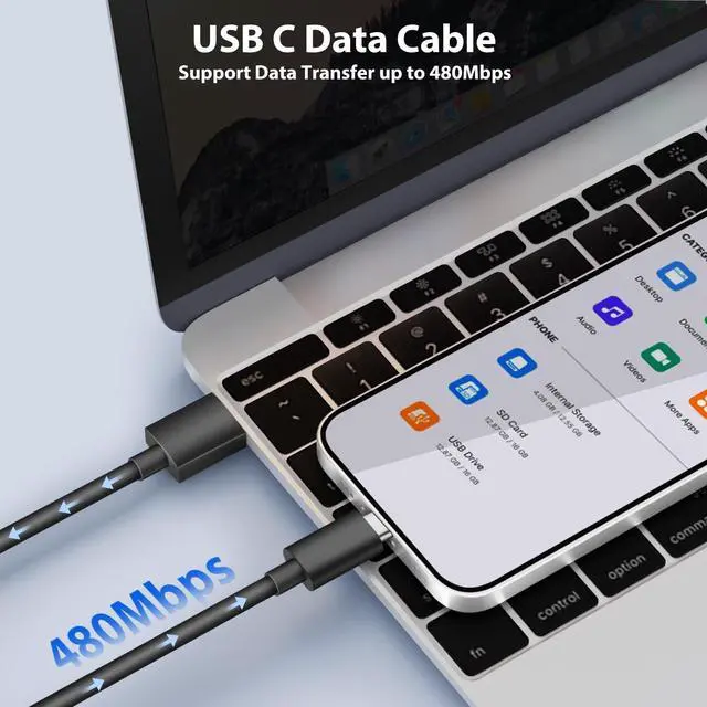 10mm Extended Tip USB to USB C Cable 6ft/3ft,Data Transfer Type C ...