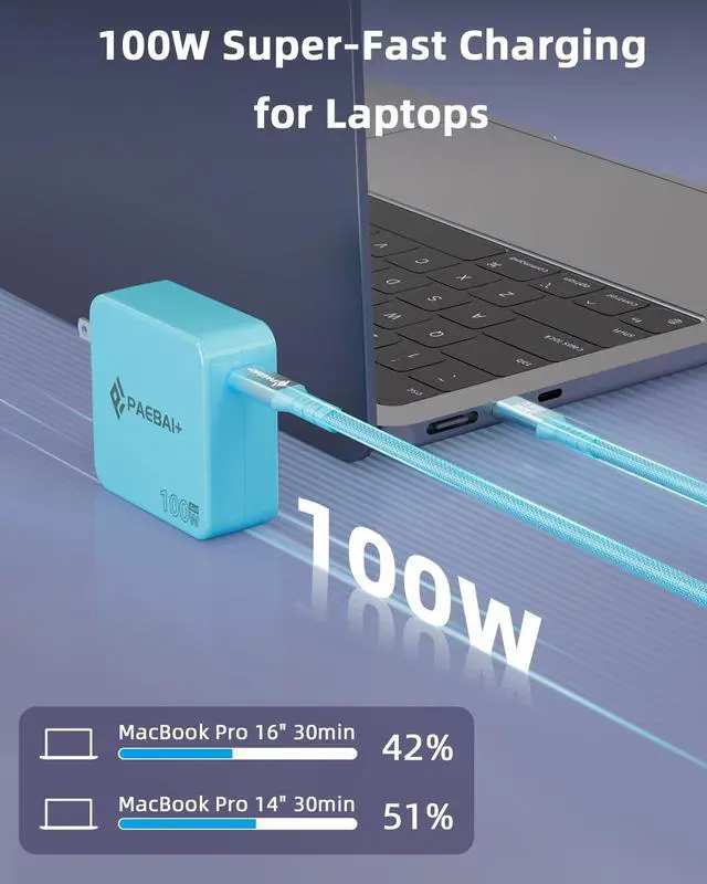 Mac Book Pro Charger PAEBAI+ 100W USB C Charger GaN Foldable Compact ...