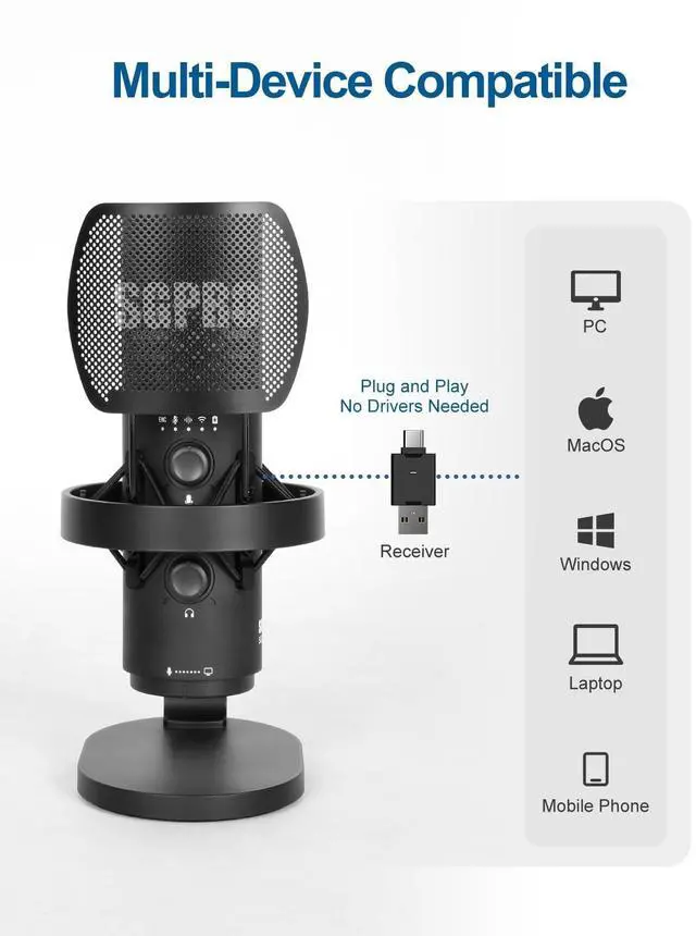 SGPRO Wireless USB Microphone for Streaming, Podcast, SG-CM25 Gaming ...