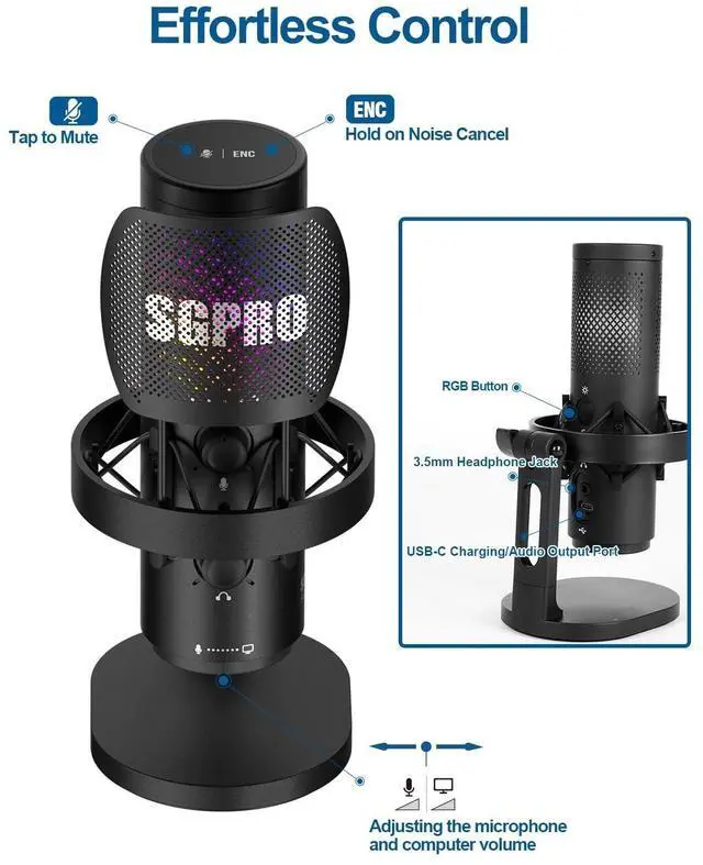SGPRO Wireless USB Microphone for Streaming, Podcast, SG-CM25 Gaming ...