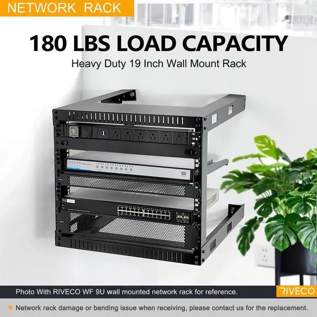 RIVECO 4U 19" Wall Mount Network Rack 17.7" Deep 2 Post Open Frame ...