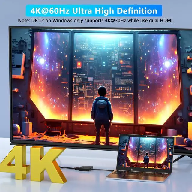 4K@60Hz USB C to Dual HDMI Adapter, HDMI Splitter for Dual Monitors for ...