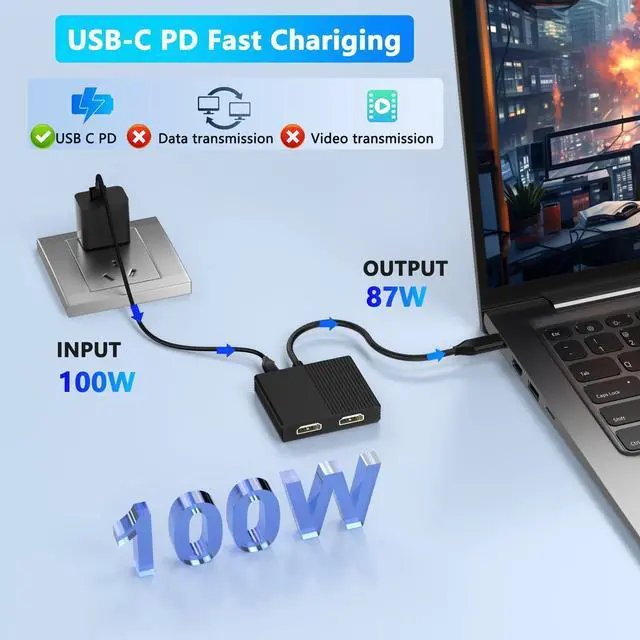 4K@60Hz USB C to Dual HDMI Adapter, HDMI Splitter for Dual Monitors for ...