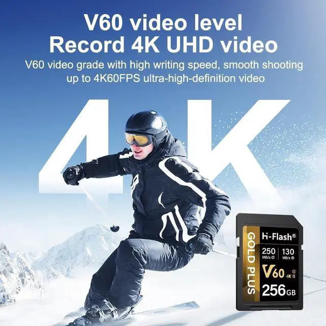 H-Flash V60 SD Card 256GB High Speed, up to 250MB/s Read, 130MB/s Write ...
