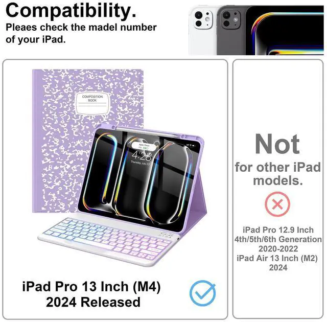 Supveco Keyboard Case for iPad Pro 13 Inch (M4) 2024 with Pencil Holder ...