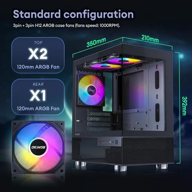 Okinos Aqua 3, Micro ATX Case, MATX PC Case with 3 X 120mm 3-Pin ARGB ...