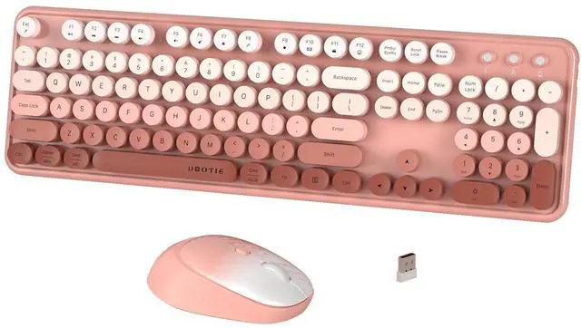 FCPLU xUBOTIE Wireless Keyboard and Mouse Combo, 104-Key Colorful Round ...