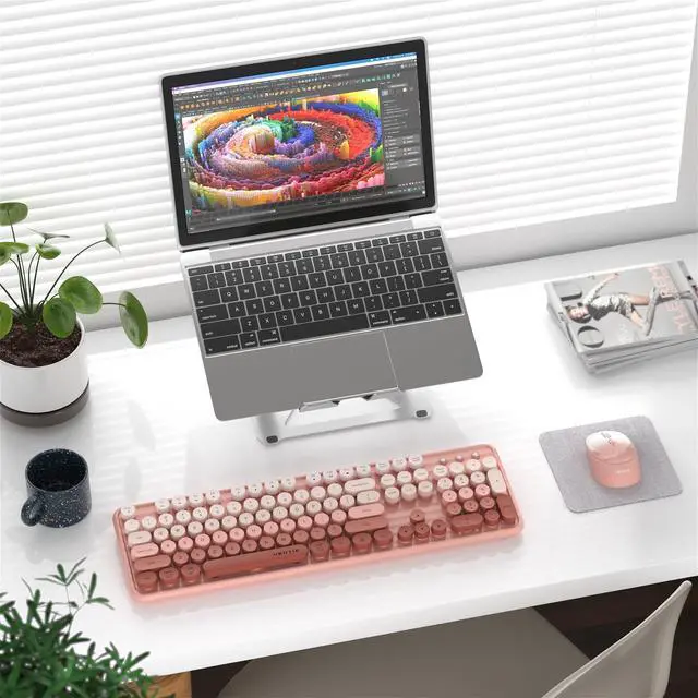 FCPLU xUBOTIE Wireless Keyboard and Mouse Combo, 104-Key Colorful Round ...