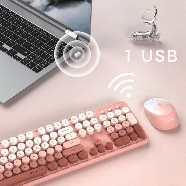 FCPLU xUBOTIE Wireless Keyboard and Mouse Combo, 104-Key Colorful Round ...