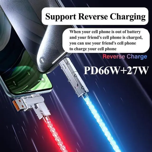 2 Packs 66W 4 in 1 LED Light Up Charging Cable,3.3FT RGB Colorful ...