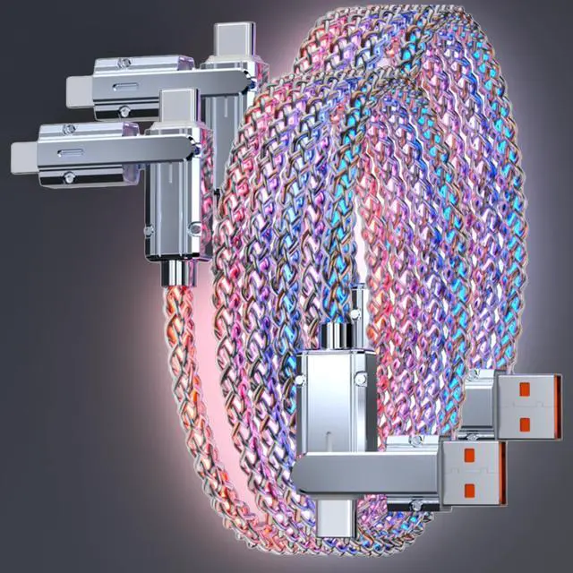 2 Packs 66W 4 in 1 LED Light Up Charging Cable,3.3FT RGB Colorful ...