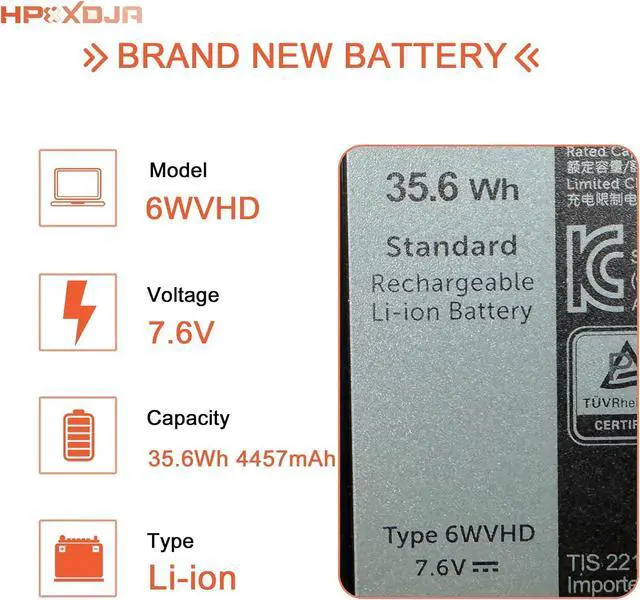 6WVHD Laptop Battery Replacement for Dell Latitude 7230 Rugged Extreme ...