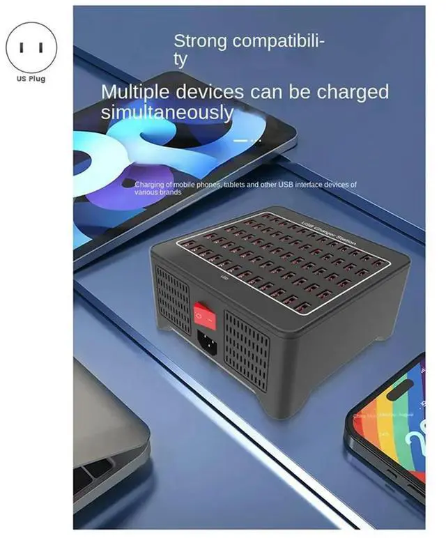 300W 60 Multi-Port USB Charging Station Base Socket Multiple USB ...