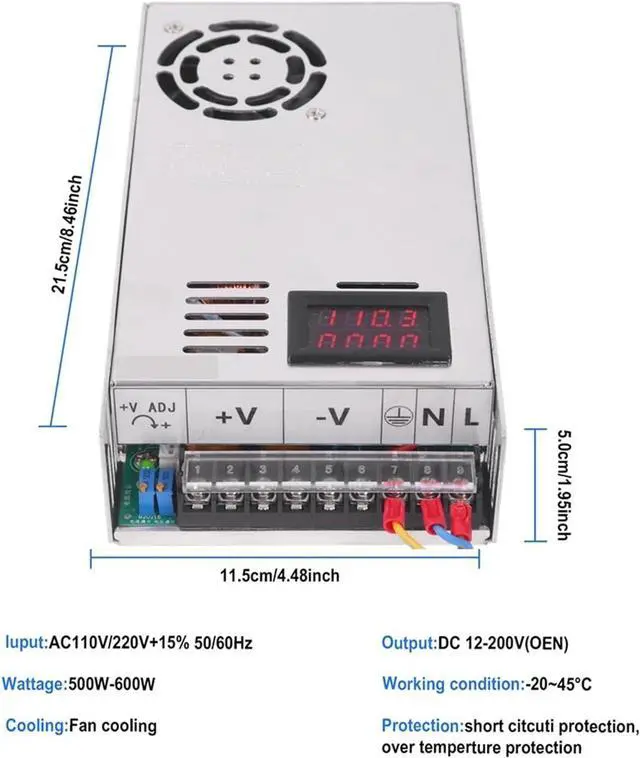 1PC Digital Display Adjustable Power Supply 500W 600W 1000W 0-12V 13.5V 24V 27V 30V 36V 48V 60V ...